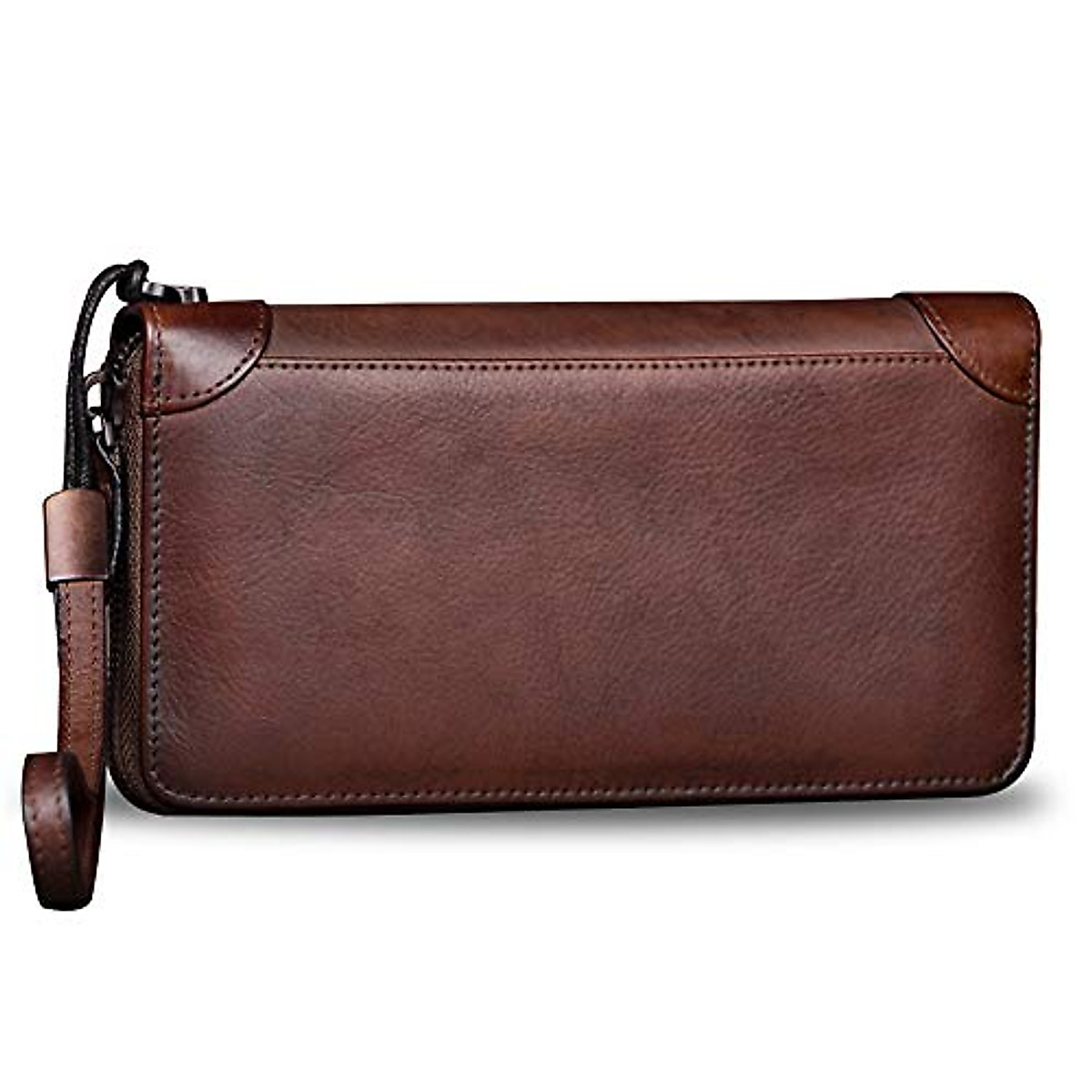 Genuine Leather Wallet for Women Dual Use Zip Long Purse Vintage Handmade Clutch Cowhide Card Holder Organizer (Coffee)