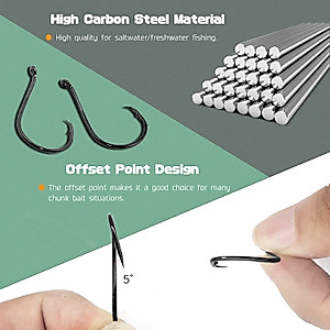 Atibin Black Circle Offset Hooks Saltwater Freshwater Strong Octopus Fish Hook Circle Octopus Fishing Hook Assortment for Bass Catfish #4/0 50-Pack