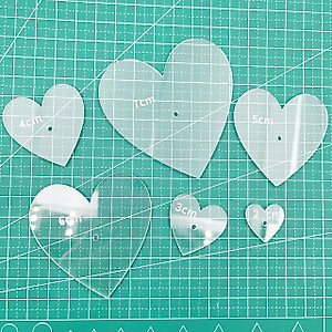 Set of 6 Heart Shape Acrylic Sashiko Stencils for Hand Quilting and Embroidery (Heart)