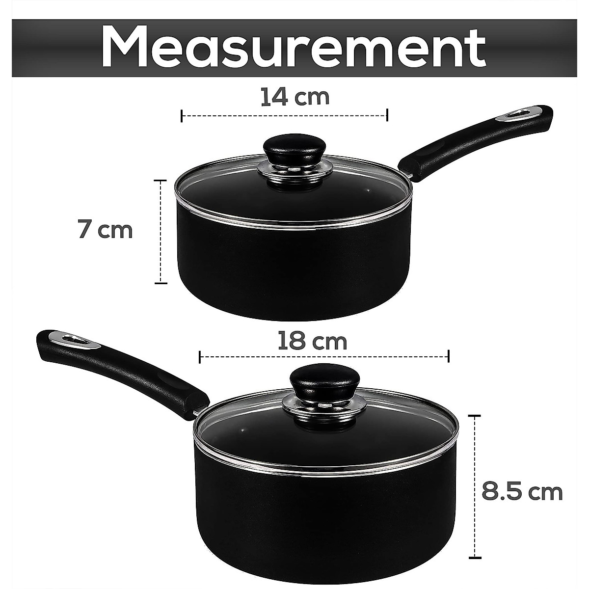 Utopia Kitchen Nonstick Saucepan Set - 1 Quart and 2 Quart - Glass Lid - Multipurpose Use for Home Kitchen or Restaurant (Black)