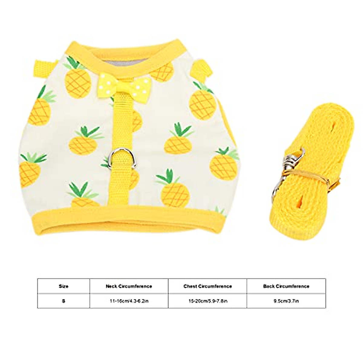 Luroze Guinea Pig Harness, Small Dog Harness Comfortable Cute Adjustable for Ferrets for Rabbits for Guinea Pigs for Chinchillas(S Number, Yellow Pineapple)
