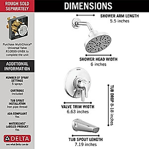 Delta Faucet Galeon Dual Function Chrome Shower Faucet Set with H2Okinetic Shower Head, Tub and Shower Faucet, Shower Trim Kit, Shower Fixtures, Lumicoat Chrome T17272-PR (Valve Not Included)