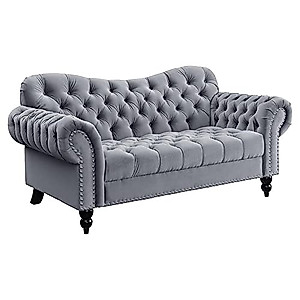 Lexicon Rosalie 72.5" Velvet Loveseat with Nailhead in Dark Gray