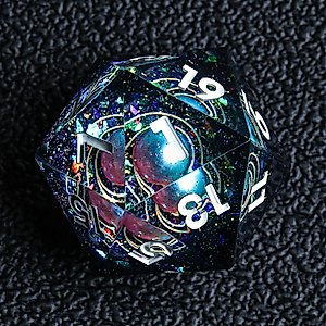 AUSPDICE DND Dice Set Handcrafted Designer 7-Die Polyhedral RPG Dice with Sharp Edges and Beautiful Inclusions for Aesthetic Conscious Tabletop RPG Player Galaxy Series (Dark Color)