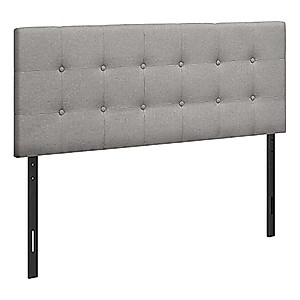 Monarch Specialties 6003F, Bedroom, Upholstered, Transitional Bed-Full Size Headboard, Grey Linen-Look