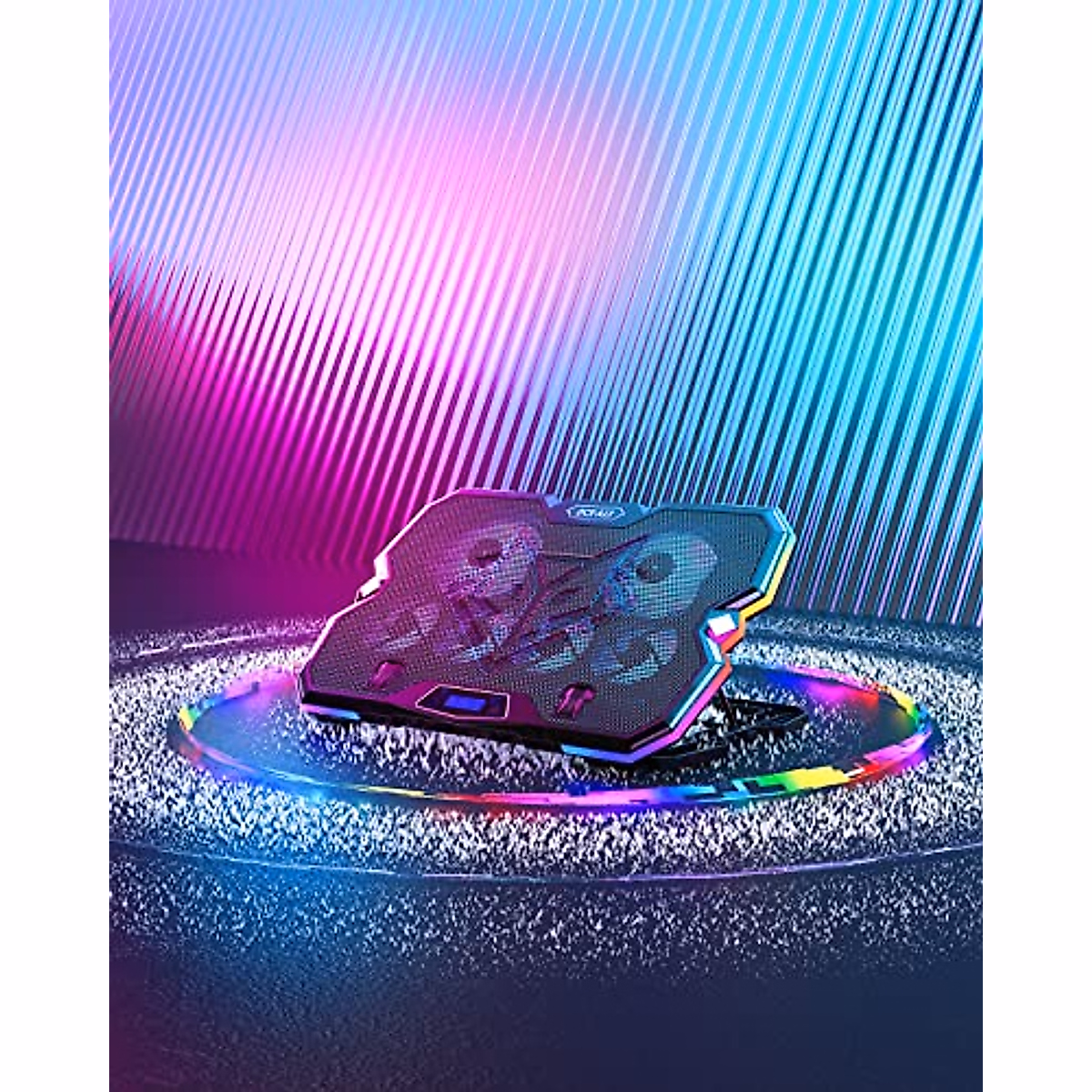 KeiBn Upgrade Laptop Cooling Pad A13,RGB Lights Laptop Cooler 6 Fans for up to 15.6 Inch Laptops,10 Modes Light, 7 Height Stands, 2 USB Ports - Blue