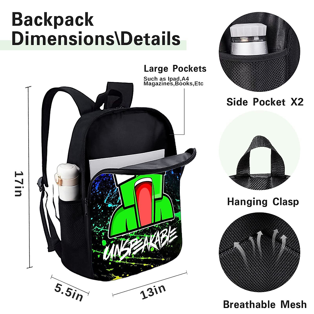 UZIAH 3Pcs Anime Backpack Set Cartoon Backpack Set 17 Inch with Lunch Bag Pencil Case Book Bag Backpack