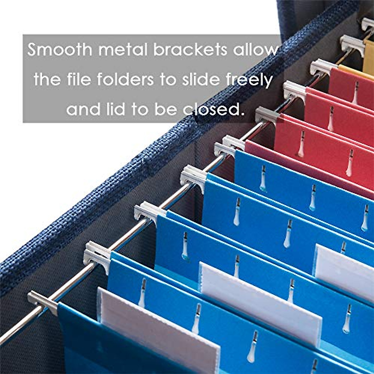 PRANDOM File Organizer Box - Set of 2 Collapsible Decorative Linen Filing Storage Hanging File Folders with Lids Office Cabinet Letter/Legal Size Navy Blue (17x14x11.2 inch)