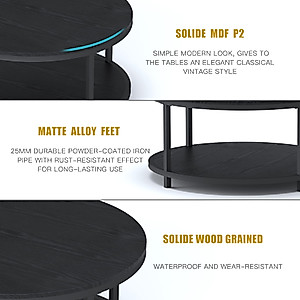NSdirect 36 inches Round Coffee Table, Rustic Wooden Surface Top & Sturdy Metal Legs Industrial Sofa Table for Living Room Modern Design Home Furniture with Storage Open Shelf (Black)