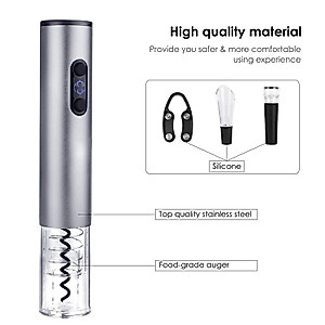 Electric Wine Bottle Opener Set, 4 Piece Set, Automatic Corkscrew Wine Opener, Includes Foil Cutter, Wine Pourer, Vacuum Pump Stopper, Battery Operated, Stainless Steel, Gift Box Set