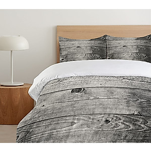 Ambesonne Dark Grey Duvet Cover Set, Ombre Style Grunge Wooden Planks Rustic Timber Oak Wall Rough Texture Image, Decorative 3 Piece Bedding Set with 2 Pillow Shams, Queen Size, Grey Black