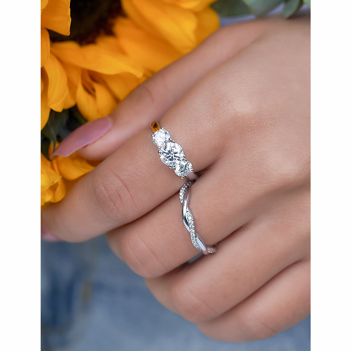 IMOLOVE Moissanite Engagement Ring,Moissanite Rings for Women Couples, 2CT Lab Created Simulated Round Diamond Engagement Rings Size 10