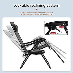 FDW Zero Gravity Chair,Zero Gravity Lounge Chair,1/2 Pack Folding Lawn Chair Adjustable Reclining Patio Chairs with Pillow and Side Table for Pool Yard with Cup Holder (1, Black)
