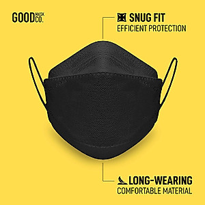 Good Mask Co. The Good Comfort KN95 Face Mask, Disposable KN95 Face Mask, Folding, Comfortable Face Masks, Bulk Face Masks (25 Pack of Masks, Black)