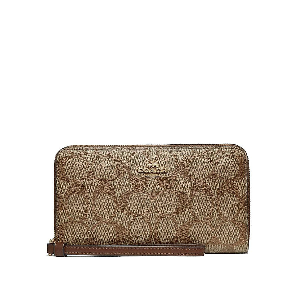 Coach Signature Large Phone Wallet/Wristlet - Khaki/Saddle 2