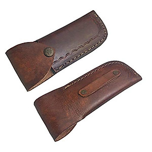 Handmade Damascus Steel Pocket Knife - Folding Knive - Damascus Blade and Handle with Brass Fitting Leather Sheath Included Hunting Outdoor Camping (Leaf Style Handle)