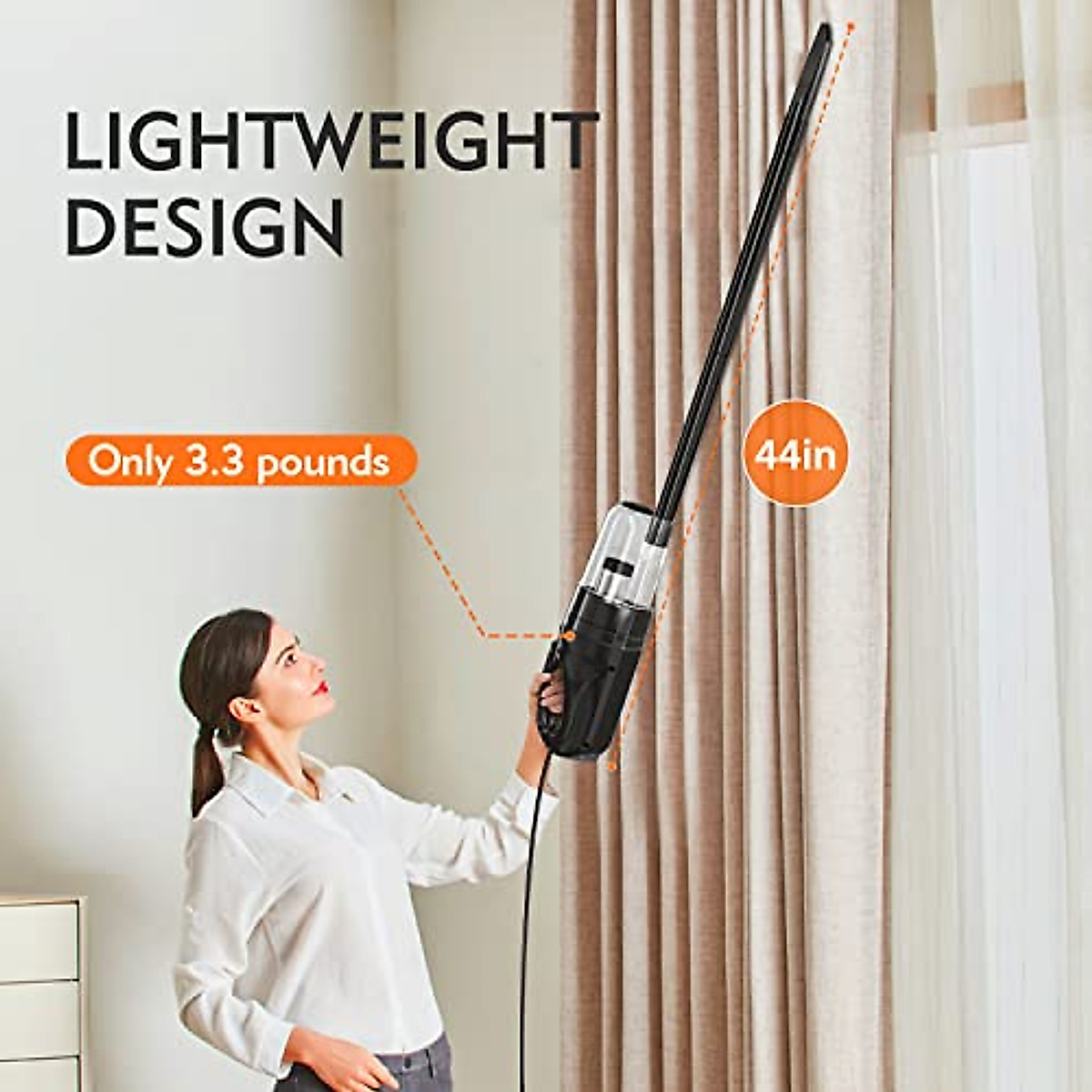 SOWTECH Corded Stick Vacuum Cleaner, 17Kpa Powerful Suction Stick Vacuum with 32Ft Cord, 6 in 1 Lightweight Vacuum Cleaner for Hard Floor Pet Hair, Black