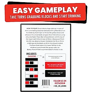 Do or Drink Blackout Tower Drinking Game - Adult Party Game with 54 Blocks and Challenges - Fun Drunk Game for Game Night - Great Gift for Pregames, Bachelorettes, Couples, and More
