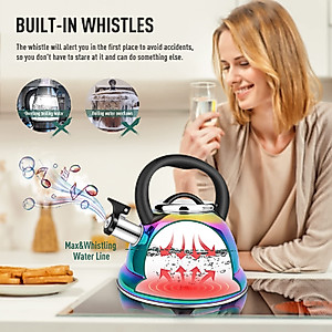 Whistling Tea Kettle for Stovetop, 3.5L Stainless Steel Tea Pot with Cool Ergonomic Folding Handle, Rainbow Induction Kettles for Boiling Water, Mirror Finish…