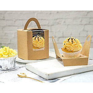 NPLUX Cupcake Boxes,60pcs Single Cupcake Carrier with Window Inserts for Bakery Wrapping(Brown)