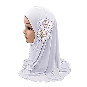 Girls Hijab Head Wrap Muslim Turban Islamic Scraf One Piece Shawls with Flowers