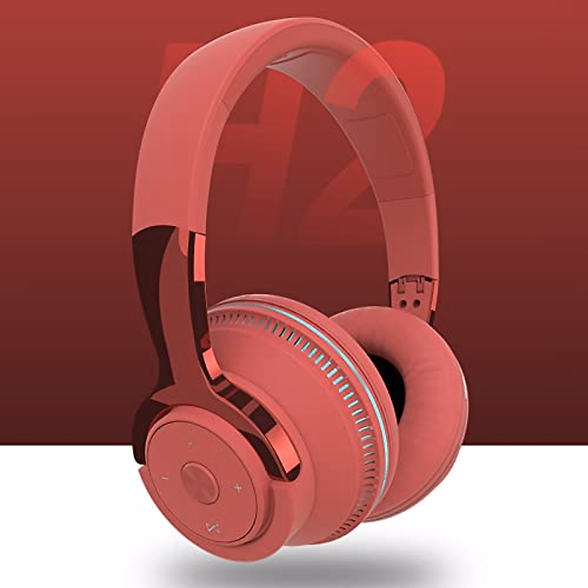 CENGNIAN Wireless Active Noise Cancelling Headphones 5.1, Subwoofer Over Ear Bluetooth Headphones, Hi-Res Audio Deep Bass Memory Foam Ear Cups for Travel Home Office (Red)