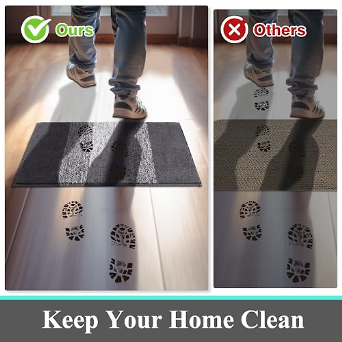 Vaukki Indoor Doormat Entryway Door Rug, Non Slip Absorbent Mud Trapper Mat Inside Floor Mat, Washable Small Door Carpet for Entryway (Grey, 24"x36")