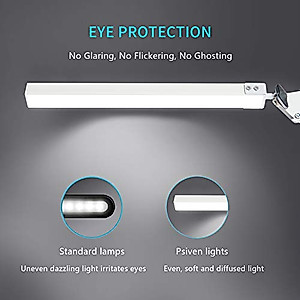 PSIVEN LED Desk Lamp, Architect Task Lamp, Metal Swing Arm Drafting Table Lamp with Base and Clamp (3 Color Modes, 10-Level Dimmer, Memory Function) Highly Adjustable Office, Craft, Workbench Light