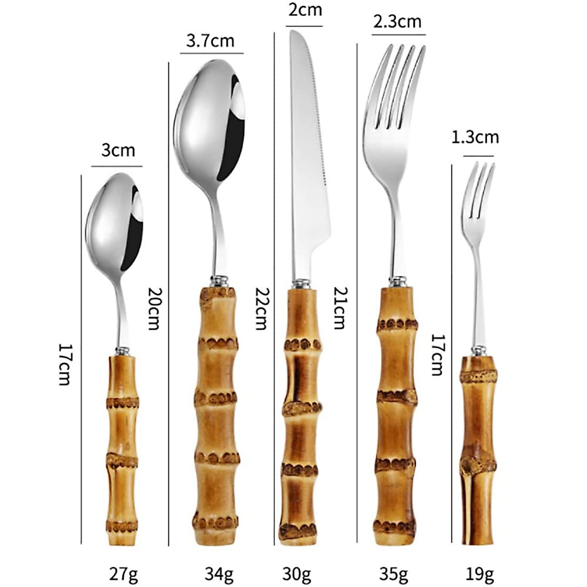 Tunkeny Bamboo Flatware Set Service for 12, 60 Piece Natural Bamboo Silverware Set Bamboo Handle Cutlery Utensil Set, Hand Crafted Bamboo Dinnerware Set, Mirror Finished (12 Sets-60 Piece)