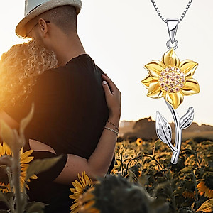 YZSFMZGE 925 Sterling Silver Sunflower Necklace Yellow Gold Plated CZ Flower Pendant with Jewelry Gift Box for Women
