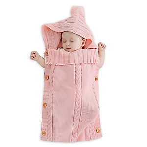 XMWEALTHY Newborn Baby Wrap Swaddle Blanket Knit Sleeping Bag Sleep Sack Stroller Wrap for Baby(Light Pink) (0-6 Month)