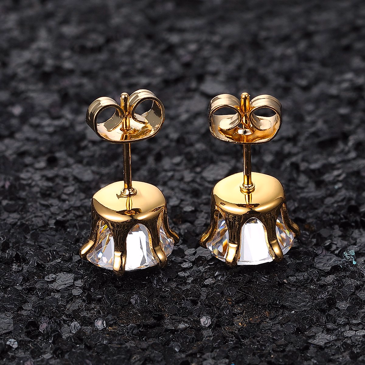 MDFUN 14K Yellow Gold Plated Round Clear Cubic Zirconia Stud Earring Pack of 6 Pairs (6 Pairs)