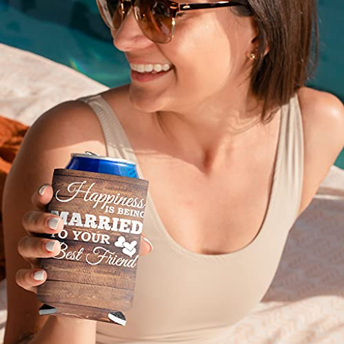 VictoryStore Can and Beverage Coolers: “Happiness is being Married To Your Best Friend” Wedding Can Coolers (50)