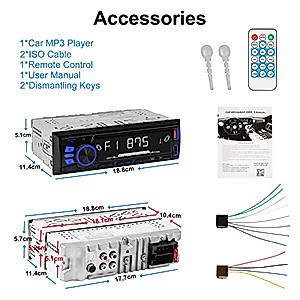 Car Radio Bluetooth Single DIN Car Stereo Audio, MP3 Player Car Stereo 1 DIN with Bluetooth Handsfree/ FM/ Dual USB/ TF/ AUX/ EQ/ Quick Charge, with Wireless Remote Control