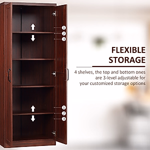 HOMCOM 63" 2-Door Kitchen Pantry, Freestanding Storage Cabinet with 5-Tier Shelving and 2 Adjustable Shelves for Dining Room, Espresso