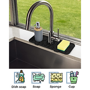 Kitchen Sink Splash Guard - Silicone Faucet Handle Drip Catcher Tray, Dish Soap Dispenser and Sponge Holder Mat Behind Faucet, Kitchen Guard Gadgets Sink Accessories for Kitchen Counter and Bathroom