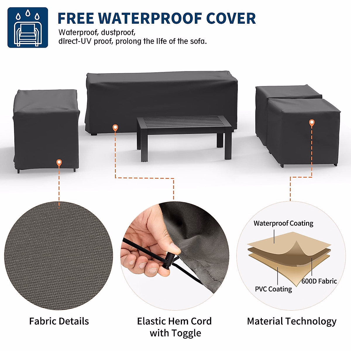 UDPATIO Oversized Aluminum Patio Furniture Set, Modern Metal Outdoor Patio Conversation Sets Patio Sectional Sofa Set with 5 Inch Cushion for Deck, Grey Blue (Include 4 Sofa Covers)