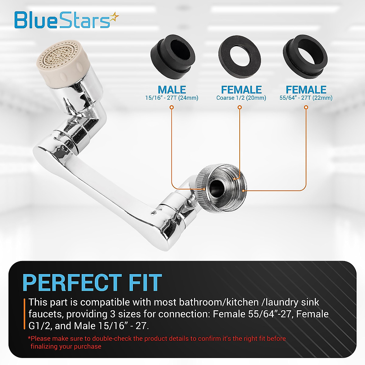 BlueStars Ultra-durable 1440° Rotating Faucet Aerator - Two Water Outlet Modes - Universal Splash Filter Faucet - For Bathroom/Kitchen Sink