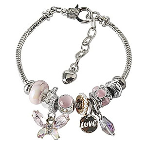 DS Charm Bracelets for girls,exquisite cute cartoon friendship bracelets Stainless Steel Bangle with birthday Gift box, Adjustable girls jewelry Suitable for holiday gifts (Pink Butterfly)