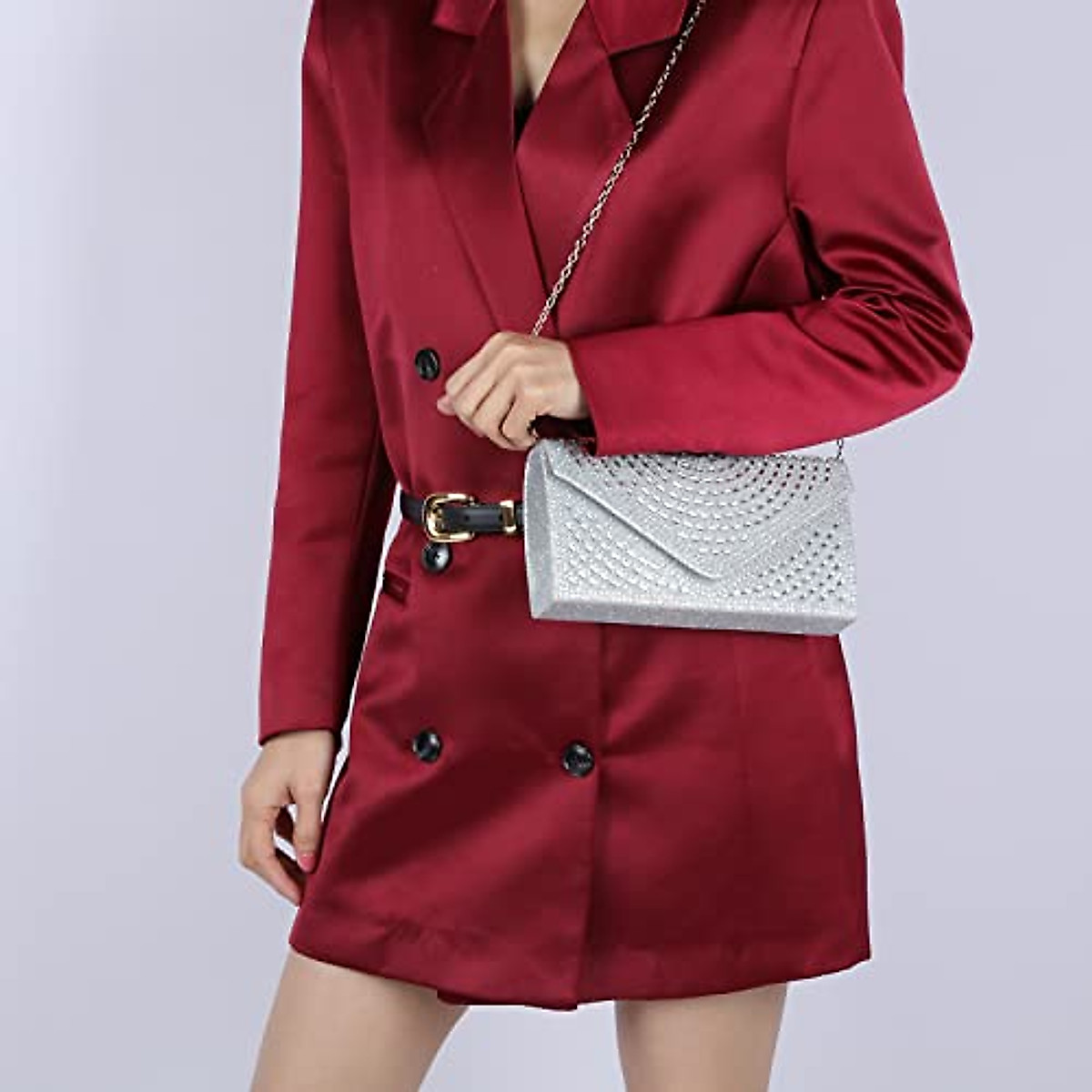 GripIt Rhinestones Clutch Evening Purses for Women Wedding Formal Evening Handbag Dress Elegant Purses Sparkly Clutch,Silver