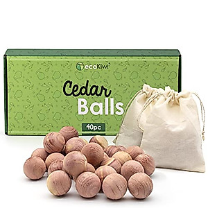 ecoKiwi Cedar Blocks for Clothes Storage - 40 Pack Cedar Balls - Natural Oil Hanger Planks & Chips for Closets - Non Toxic Cedarwood Balls with Sandpaper - Drawer Air Freshener Protection & Control
