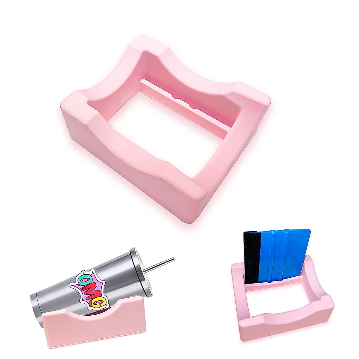 LexRory Silicone Cup Cradle for Tumblers - Tumbler Holder for Crafts with Felt Edge Squeegee - 2 Angles Cups Stand Use to Apply Vinyl Decals for Tumblers Cup Projects