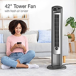 Lasko Portable Electric 42" Oscillating Tower Fan with Fresh Air Ionizer, Timer and Remote Control for Indoor, Bedroom and Home Office Use, Silver 2551