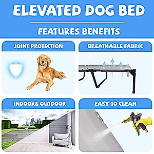 YUNYUDashing Elevated Dog Bed, Portable Raised Dog Bed for Indoor & Outdoor Use, Dog Cot Easy to Install and Clean Non-Slip Rubber Feet, Breathable Mesh, Suitable for Small to Large Dogs, Grey