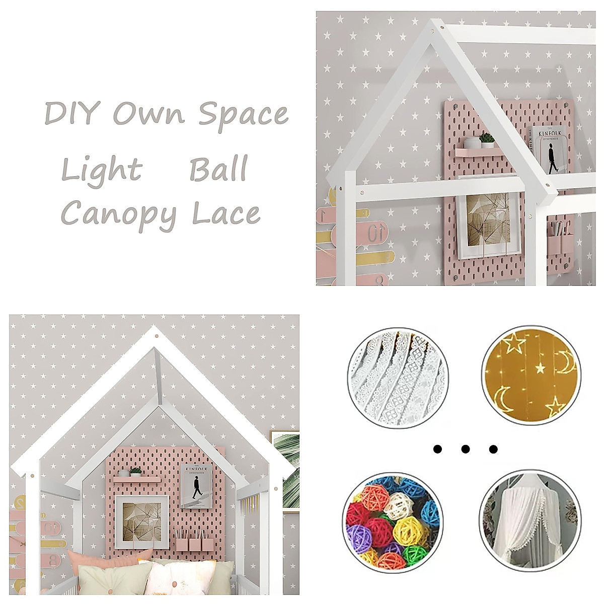 Kids Montessori Bed Twin Size, Twin Floor Bed with High Fence, House Bed for Kids, Girls, Boys, Wood Montessori Floor Bed Without Slats(White Twin)