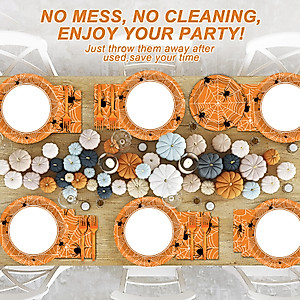 100 Pcs Halloween Spider Web Party Plates and Napkins Party Supplies Spiderweb Party Tableware Set Black and White Halloween Party Decorations Favors for Halloween Theme Party Serves 25