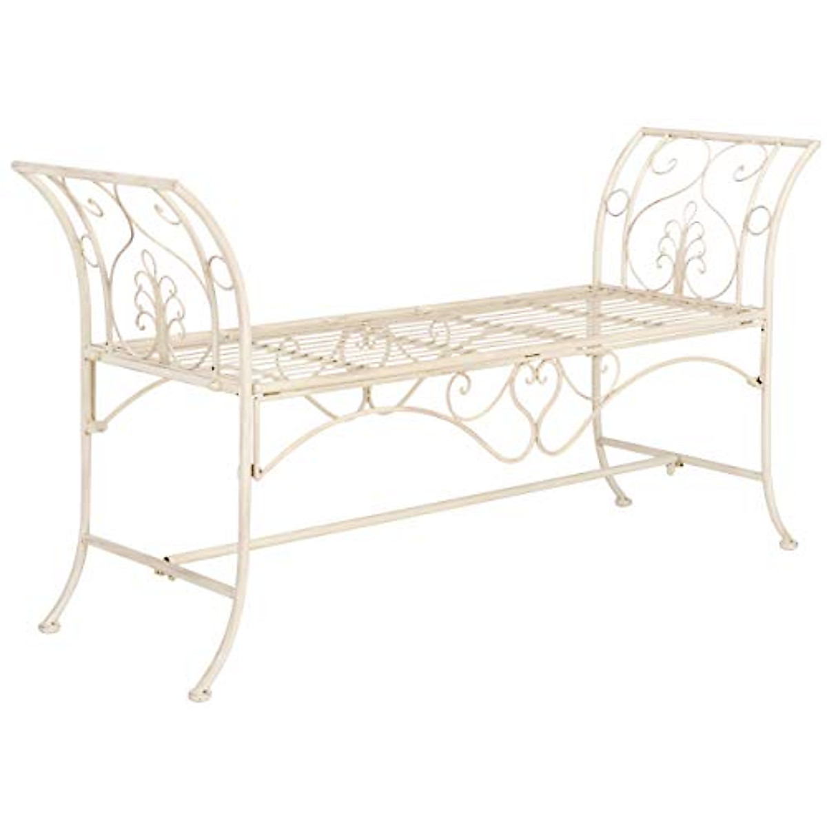 Safavieh PAT5016A Collection Arona Antique Wrought Iron 51" Outdoor Garden Bench, Distressed White