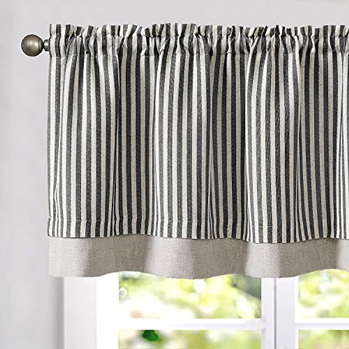 jinchan Striped Valance Curtain Blackout Kitchen Valance for Windows Pinstripe Valance for Living Room 18 Inch Double Layer Farmhouse Window Valance Overlay Valance Rod Pocket 1 Panel Black on Beige