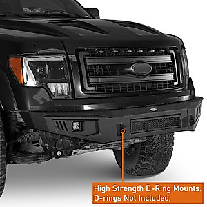 Hooke Road F150 Front Bumper, Full Width Steel Bumper w/LED Lights for Ford F-150 2009 2010 2011 2012 2013 2014 Pickup Truck (Excluding Raptor)