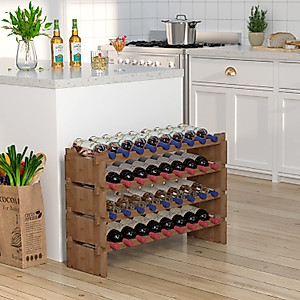 Domax Wine Rack Freestanding Floor - 36 Bottle Wine Racks Countertop,4 Tiers Stackable Wooden Storage Holder, 33.5 in Wide (Walnut)